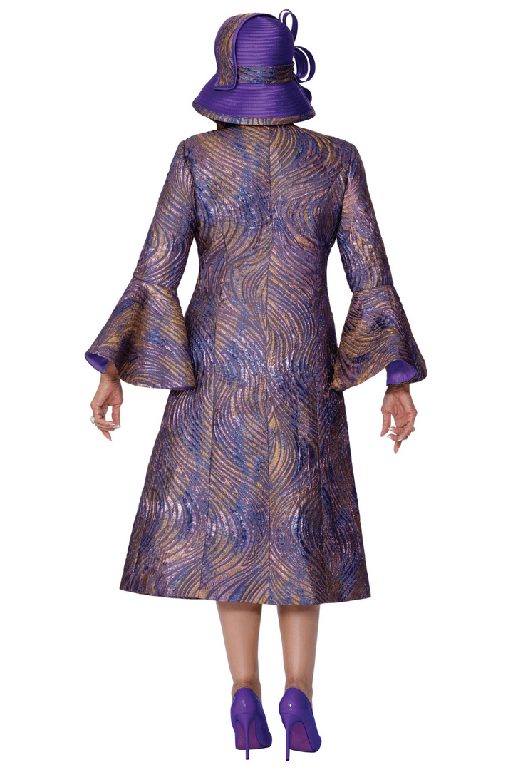 Swirl Pattern Duster Jacket Set with Solid Dress, Flares Sleeves and ...